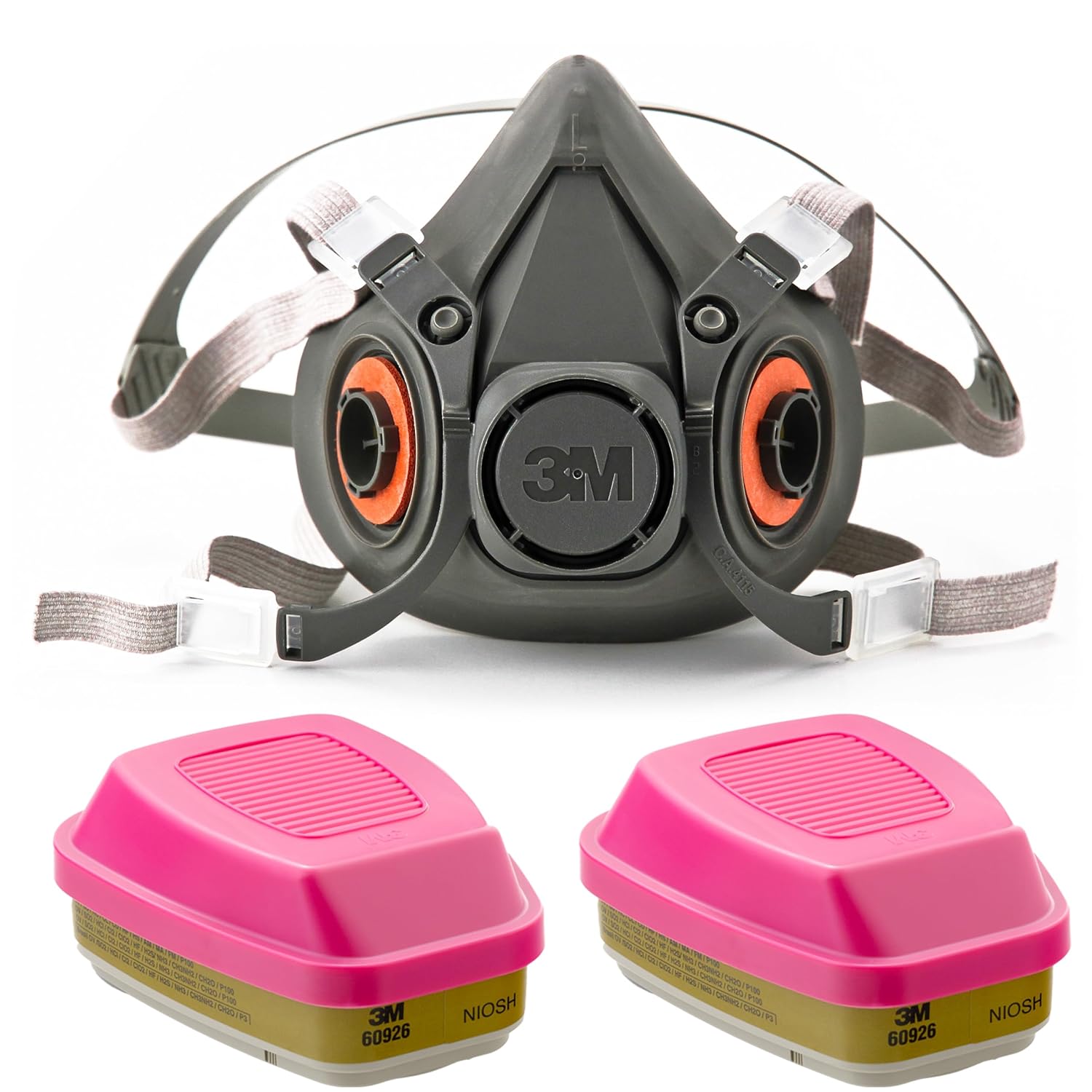 3M Half Facepiece Reusable Respirator 6200 + Respirator Cartridge/Filt ...